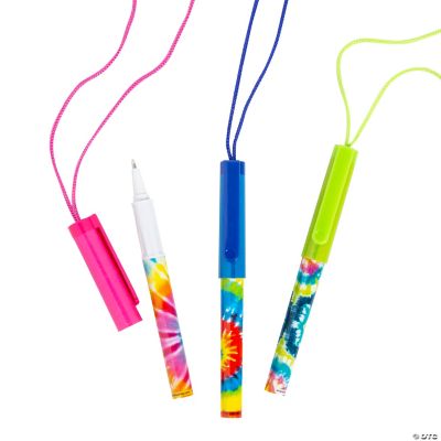 5" Tie-Dyed Multicolor Plastic Pens on a Rope - 12 Pc. | Oriental Trading