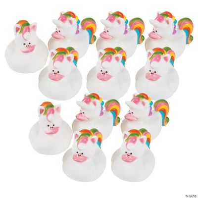 2" White Unicorn Rubber Ducks with Rainbow Mane & Tail - 12 Pc ...