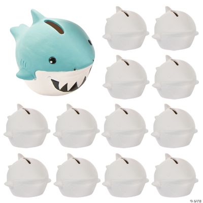 4" DIY Ceramic Classic Happy Shark White Coin Banks - 12 Pc. | Oriental ...