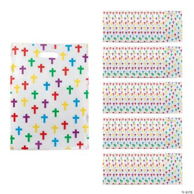 12" x 17" Bulk 50 Pc. Colorful Cross Plastic Goody Bags with Handle ...