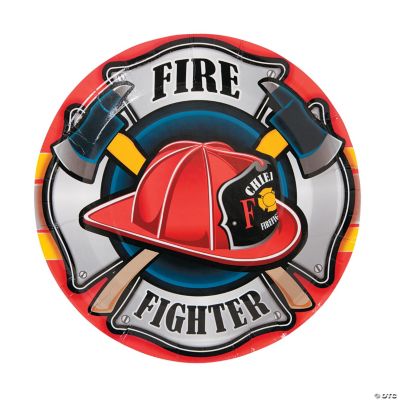 Firefighter Party Hat & Axe Paper Dinner Plates - 8 Ct.