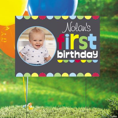 Custom Photo 1st Birthday Chalkboard Boy Yard Sign