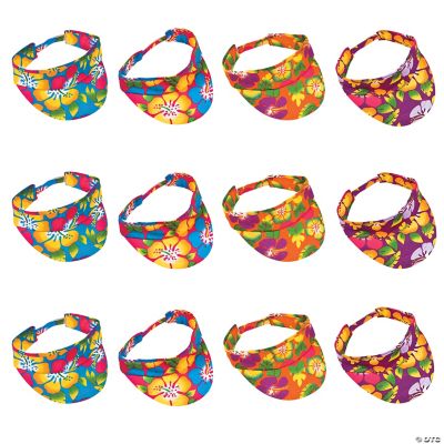 24" Bright Luau Hibiscus Print Cotton Adjustable Visors - 12 Pc ...
