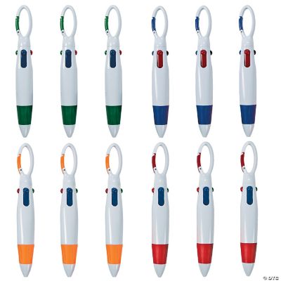 5 1/2" Retractable Four-Color Carabiner Shuttle Pens - 12 Pc ...