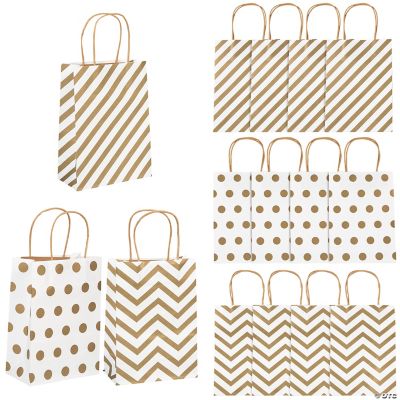 6 1/2" x 9" Gold Pattern Metallic Kraft Paper Bags - 12 Pc. | Oriental ...