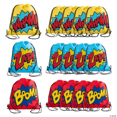 12" x 15" Medium Nonwoven Superhero Drawstring Bags - 12 Pc. | Oriental ...