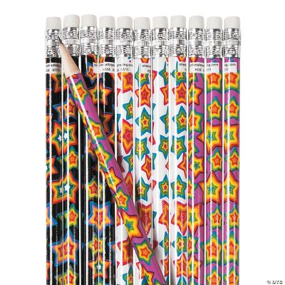 7 1/2" Assorted Bright Colors Neon Star Wood Pencils - 24 Pc.