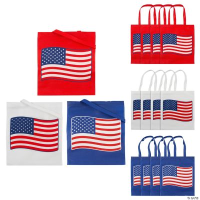 14 1/2" x 16 3/4" Large Patriotic Flag Nonwoven Tote Bags - 12 Pc ...