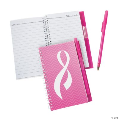 4 1/2" x 6" Pink Ribbon Spiral Notebook & Pen Sets - 12 Pc.