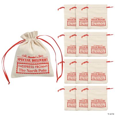 5" x 6" Mini Santa Polyester Drawstring Bags - 12 Pc.