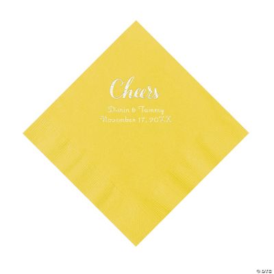 Yellow Cheers Personalized Napkins with Silver Foil - Luncheon ...