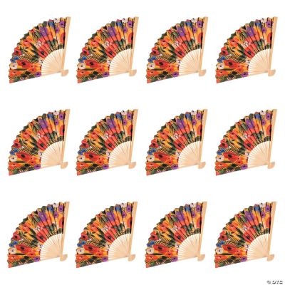9 3/4" Cuban Party Wood & Paper Folding Hand Fan Handouts - 12 Pc ...