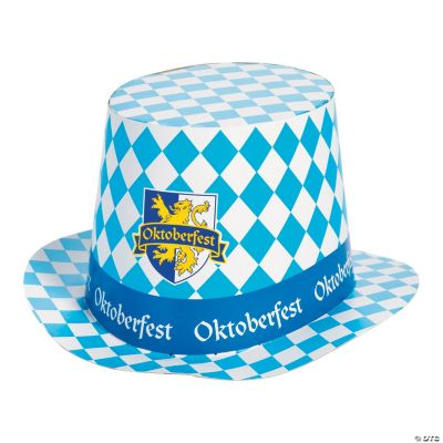 22" circ. Blue & White Checkered Oktoberfest Cardstock Hats – 12 Pc.