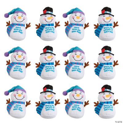4" x 5" Religious White Stuffed Snowmen with Hat & Scarf - 12 Pc.