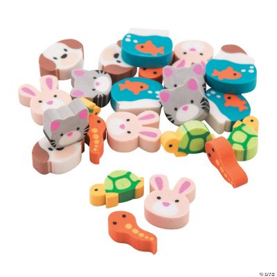 3/4" Bulk 144 Pcs. Mini Pets Animal-Shaped Character Erasers | Oriental ...