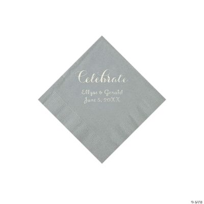 Silver Celebrate Personalized Napkins with Silver Foil - Beverage ...