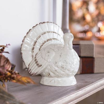 Gilded Harvest White Ceramic Turkey