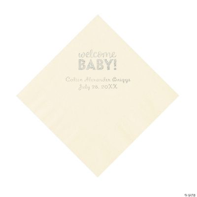 Ivory Welcome Baby Personalized Napkins with Silver Foil – 50 Pc ...