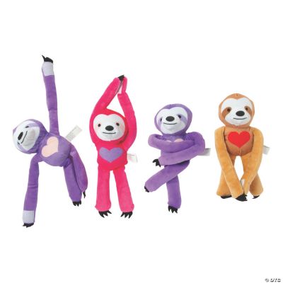 Valentine Long Arm Stuffed Sloths - 12 Pc.