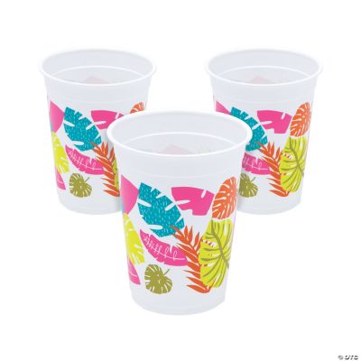 16 oz. Bright Tropical Leaf Luau Disposable Plastic Cups - 25 Ct ...