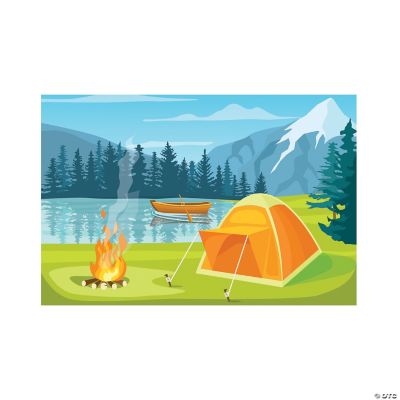 9 ft. x 6 ft. Camp Site Mountain Lake Scene Plastic Backdrop Set - 3 Pc ...