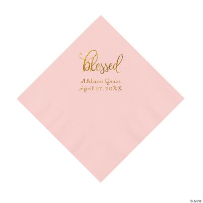 Light Pink Blessed Personalized Napkins with Gold Foil - 50 Pc ...