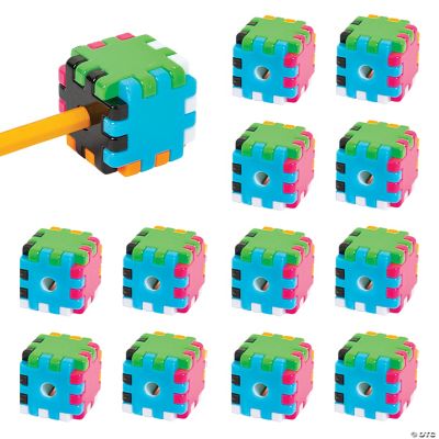 1 1/2" Cube Puzzle Multicolor Plastic Pencil Sharpeners - 12 Pc ...
