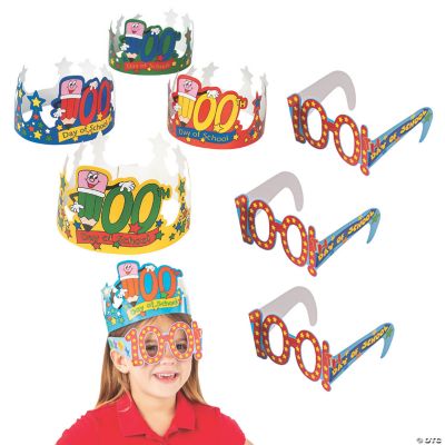 Bulk 48 Pc. 100th Day of School Crowns & Glasses Accessories Kit