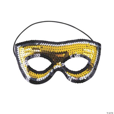 8" x 3 1/2" Black & Gold Sequin Plastic Masks - 12 Pc. | Oriental Trading