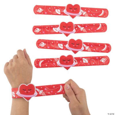 9 1/4" Valentine's Day Heart Slap Bracelets with Charm - 12 Pc.
