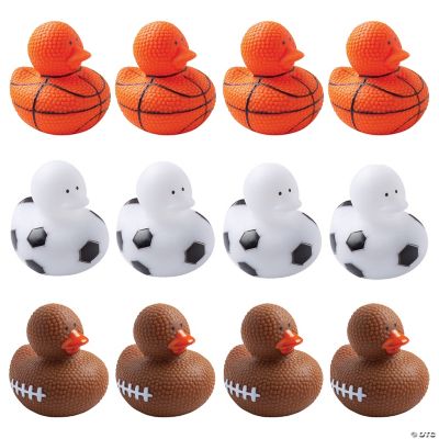 2" Sports Ball Soccer, Football & Basketball Rubber Ducks – 12 Pc.