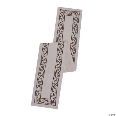 Vickerman Ecru Embroidered Leaf Border 14" x 90" Cotton Leaf Table ...