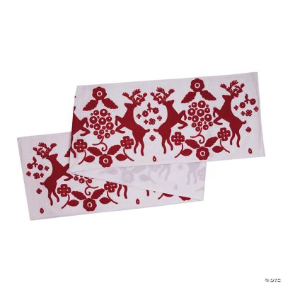 Vickerman 14" x 90" Embroidered Red Reindeer White Cotton Table Runner ...