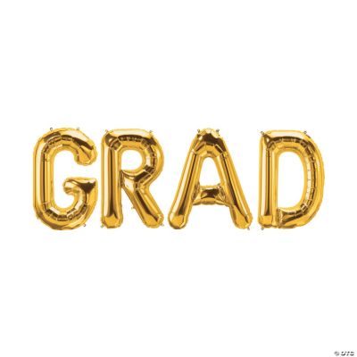 Grad Gold Letter 36" Mylar Balloon Word Kit - 4 Pc. | Oriental Trading