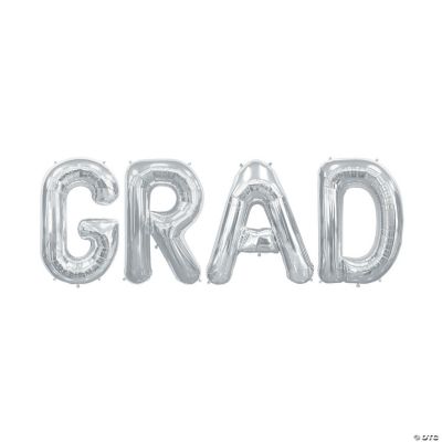 Grad Silver Letter 36" Mylar Balloon Word Kit - 4 Pc. | Oriental Trading