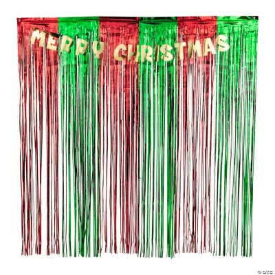 Merry Christmas Metallic Fringe Backdrop with Garland