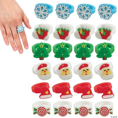 1" Christmas Symbols & Icons Multicolor Molded Rubber Rings - 24 Pc ...
