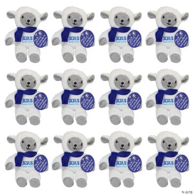5 1/2" Religious Christmas White Stuffed Lambs with Card - 12 Pc ...