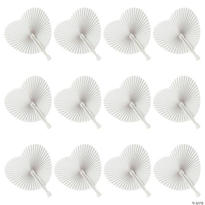 9 1/2" White Heart-Shaped Folding Paper Hand Fans - 12 Pc. | Oriental ...
