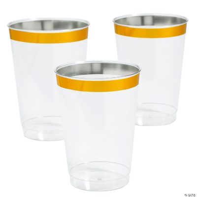 Bulk 50 Ct. Gold Rim Clear Plastic Cups | Oriental Trading