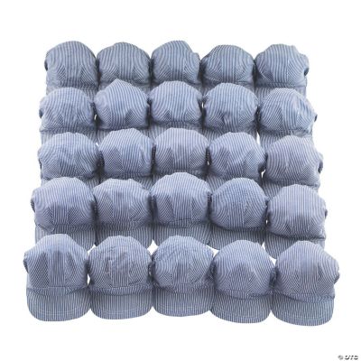 23" Bulk 48 Pc. Kids Train Engineer White & Black Stripe Cotton Hats