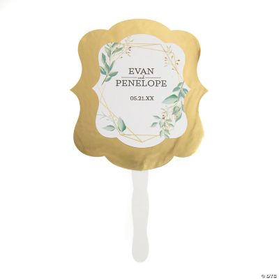 Personalized Premium Botanical Gold Wedding Hand Fans - 12 Pc ...