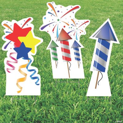 10" x 18" Rockets & Fireworks Yard Sign Set - 3 Pc. | Oriental Trading
