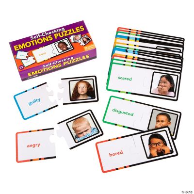 7" x 3" Emotions Self-Checking Chipboard Puzzles with Storage Box - Set ...