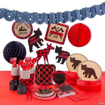 Buffalo Plaid Birthday Party Tableware Kit for 24 Guests | Oriental Trading