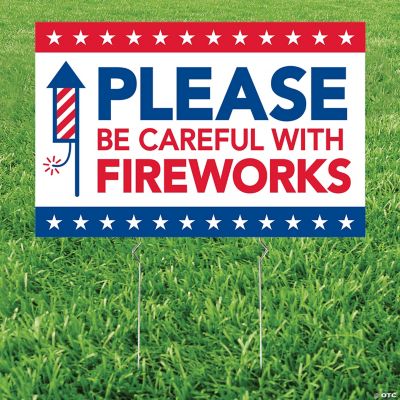 23" x 15" Careful with Fireworks Yard Sign | Oriental Trading