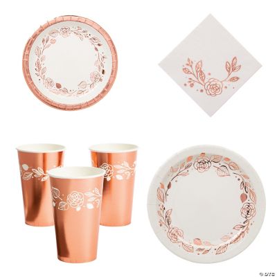112 Pc. Rose Gold Floral Tableware Kit for 24 Guests