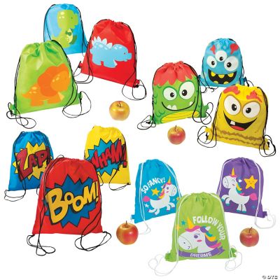 12" x 15" Bulk 48 Pc. Fun Drawstring Bag Assortment - Discontinued