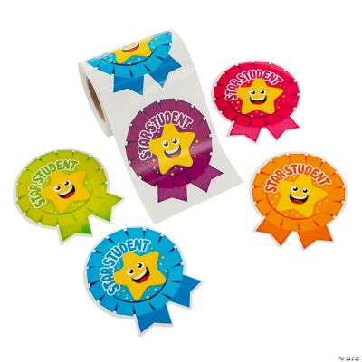 3" Bulk 100 Pc. Multicolor Star Student Ribbon Paper Stickers ...