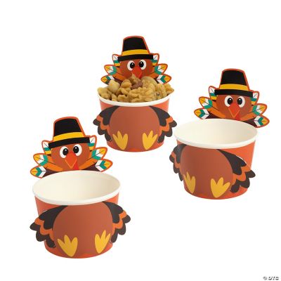 2 3/4" 16 oz. Warm Color Turkey-Shaped Disposable Paper Snack Cups – 12 Pc.